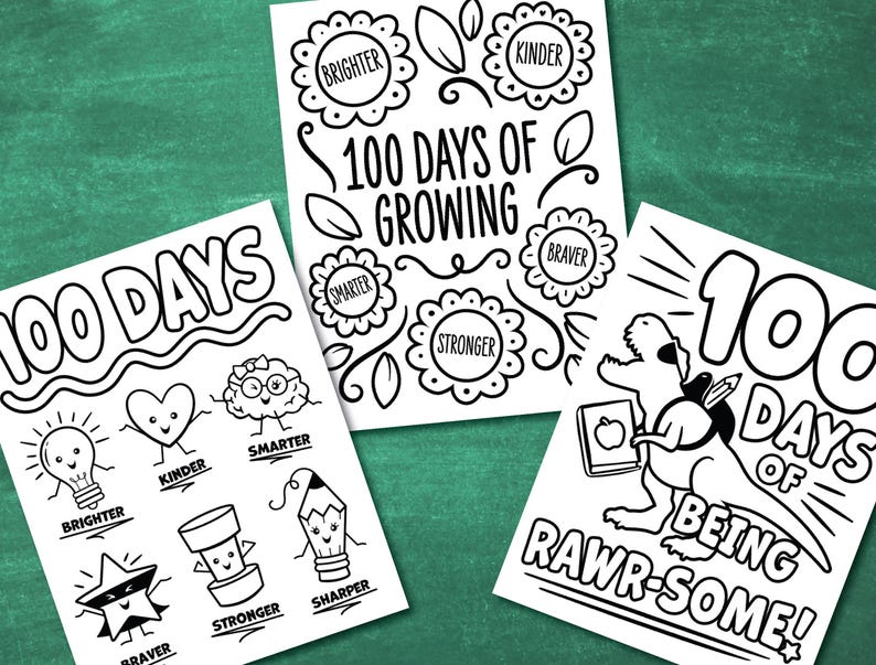 100 Days of School Coloring Page Set - Instant Download - 100 Days ...