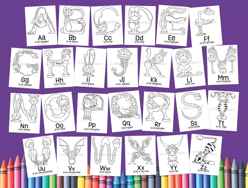 Animal Alphabet Flashcard & Coloring Page Activity Bundle Printable ABC ...
