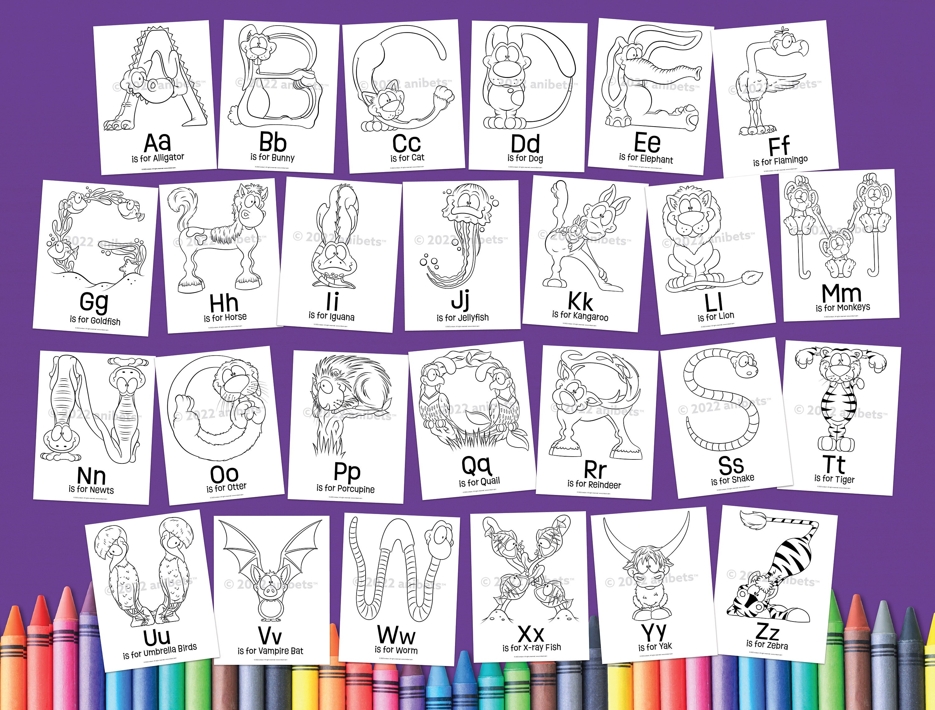 Animal Alphabet Flashcard & Coloring Page Activity Bundle Printable ABC ...