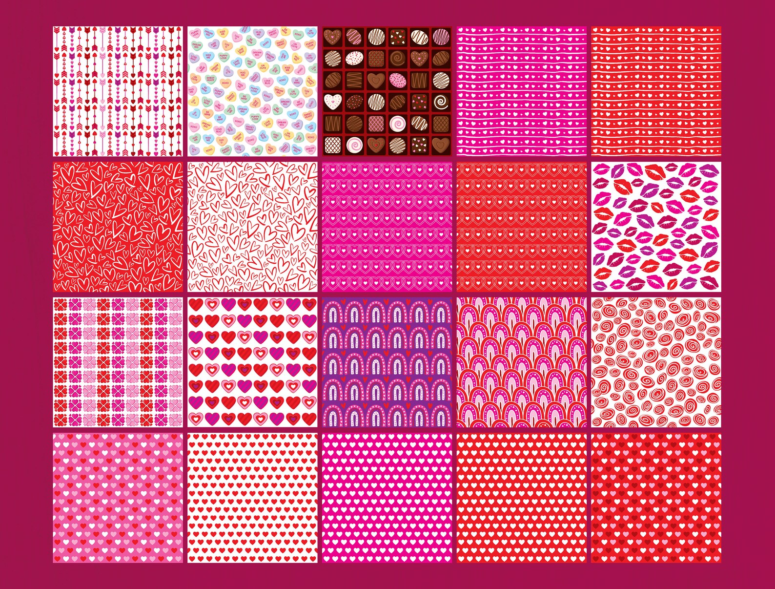 Valentine's Day Digital Paper Set - Valentine Seamless Pattern ...