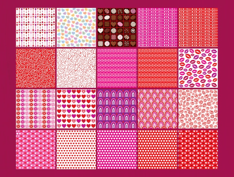 Valentine's Day Digital Paper Set - Valentine Seamless Pattern ...