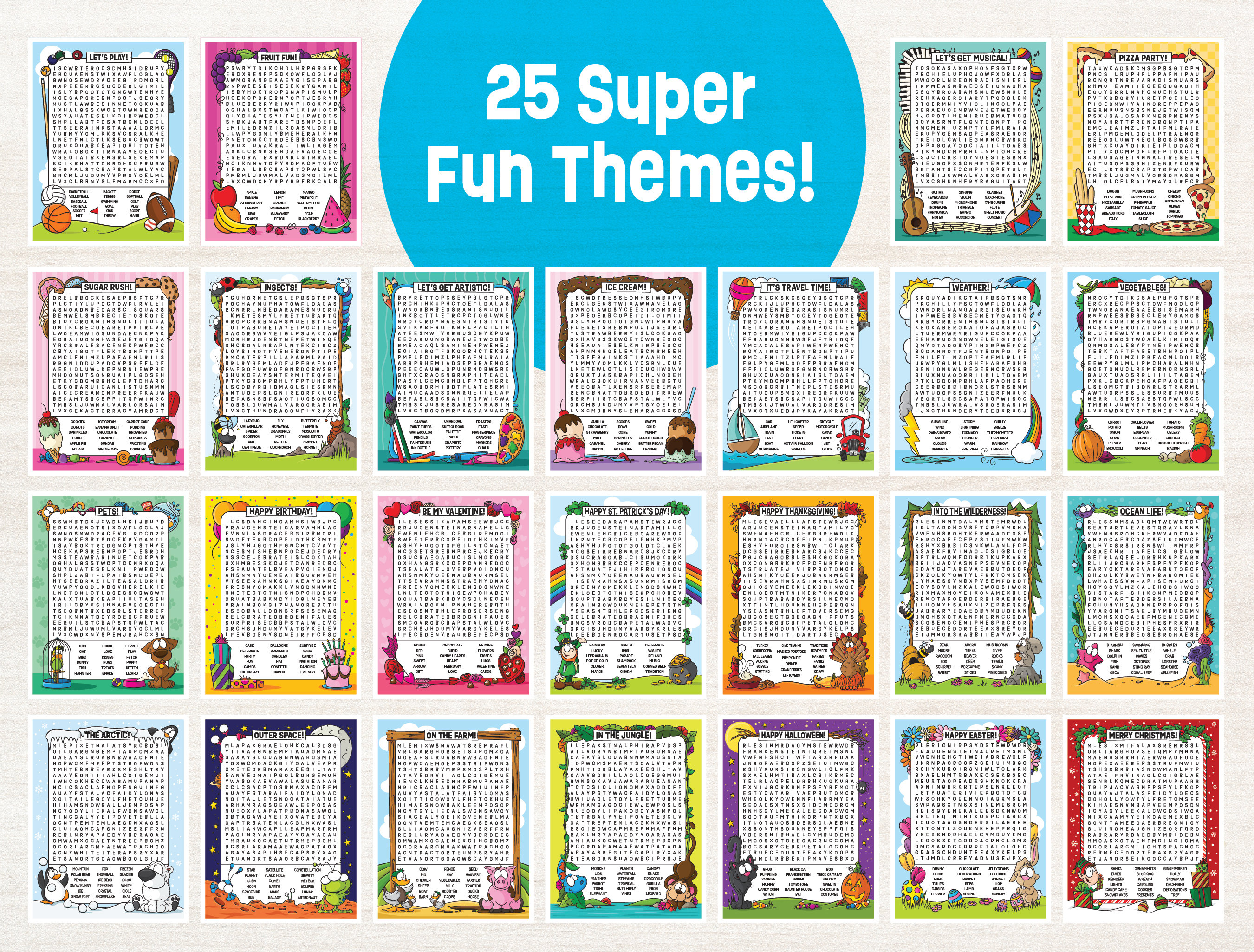 25 Page Printable Wordsearch Set - Instant Download - Kid Wordsearch ...