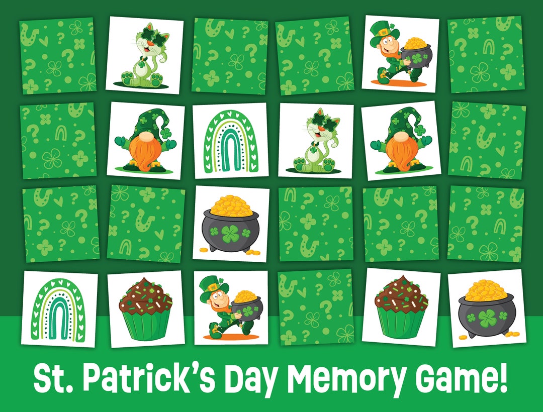 St. Patrick's Day Memory Match Game - Instant Download - Fun St ...