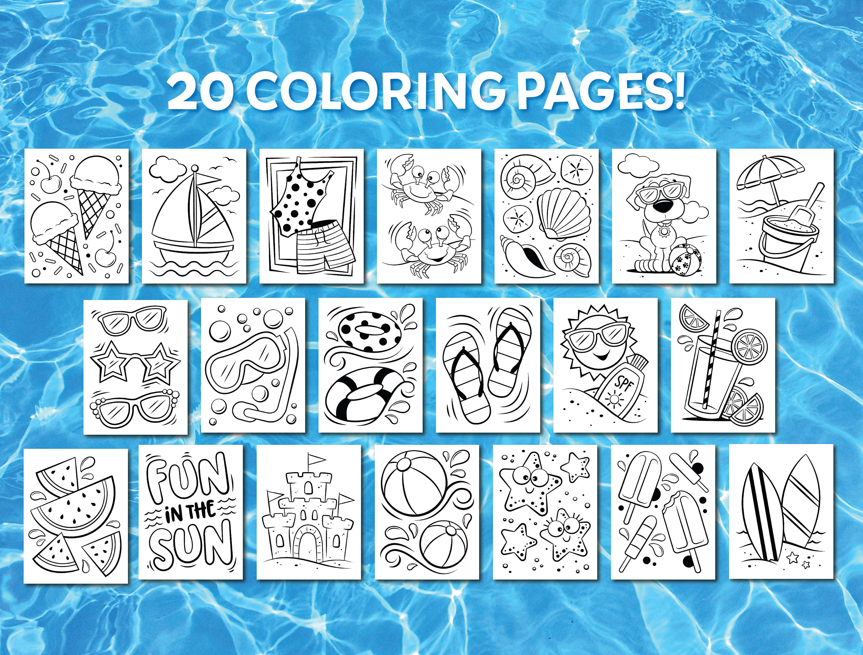 Kids Summer Activity Printable Set - Instant Download - Pool Party Game ...