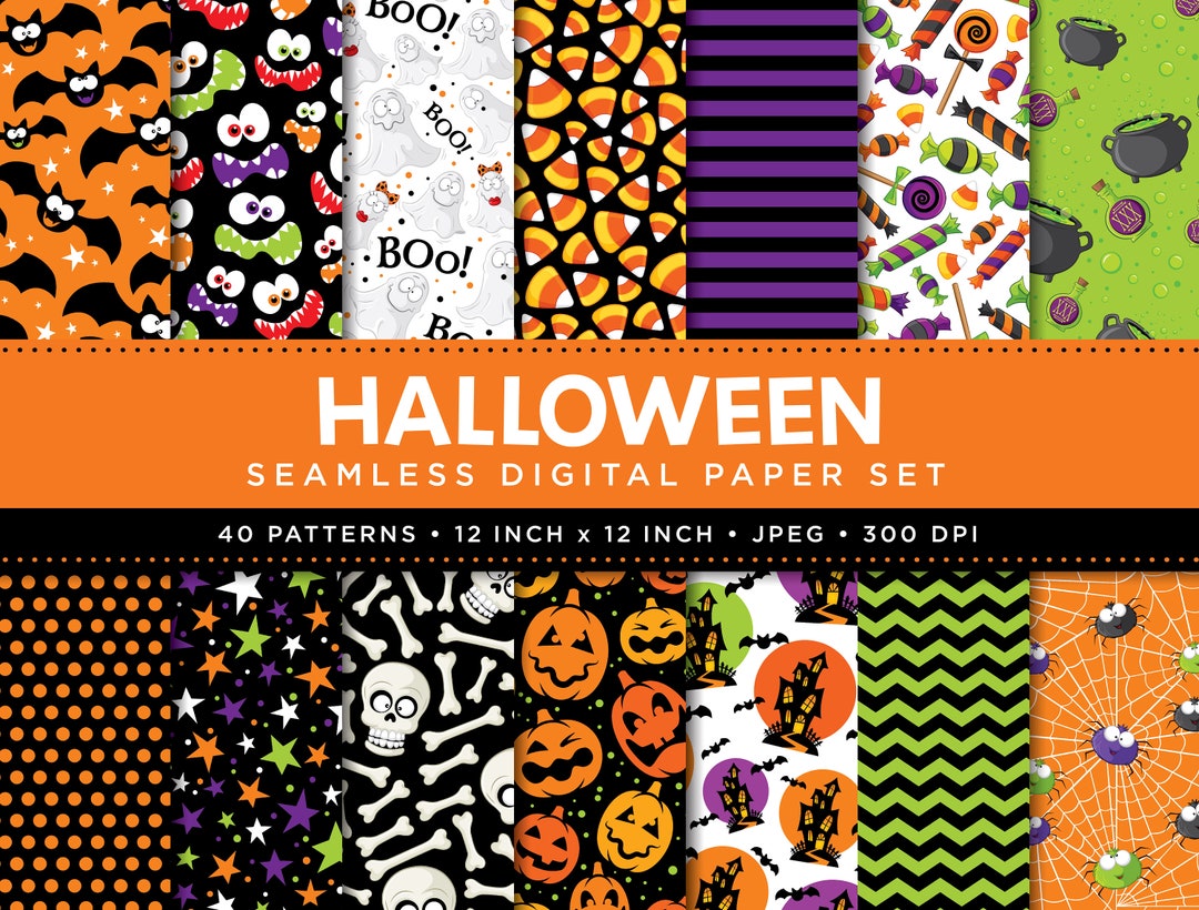 Halloween Digital Paper Set - Seamless Pattern - Scrapbook Paper - Cute ...