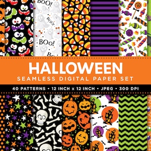 Halloween Digital Paper Set Seamless Pattern Scrapbook Paper Cute ...
