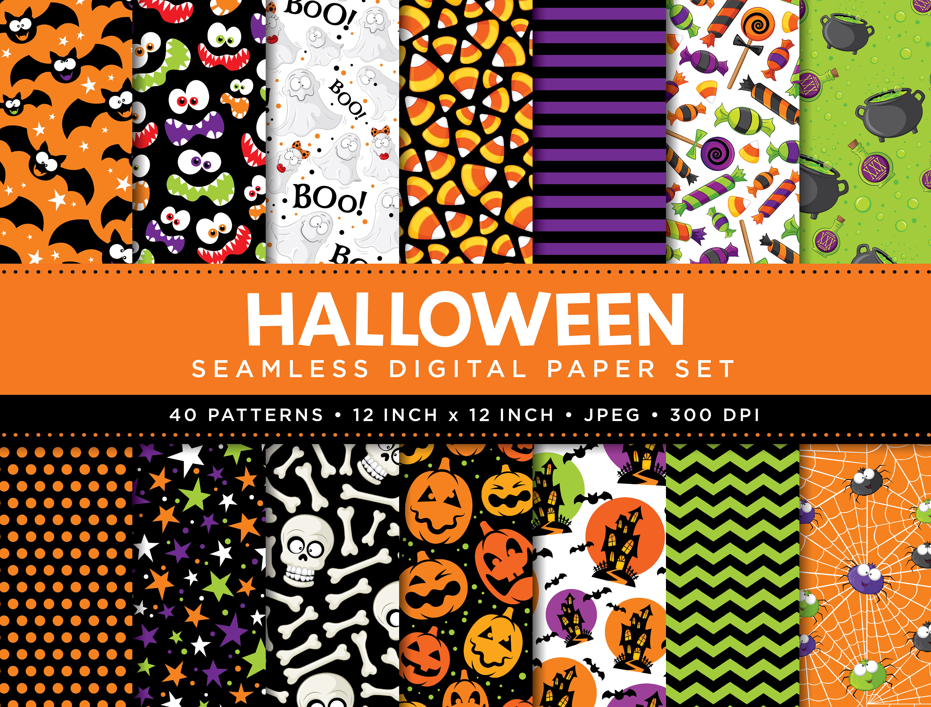 Halloween Digital Paper Set Seamless Pattern Scrapbook - Etsy