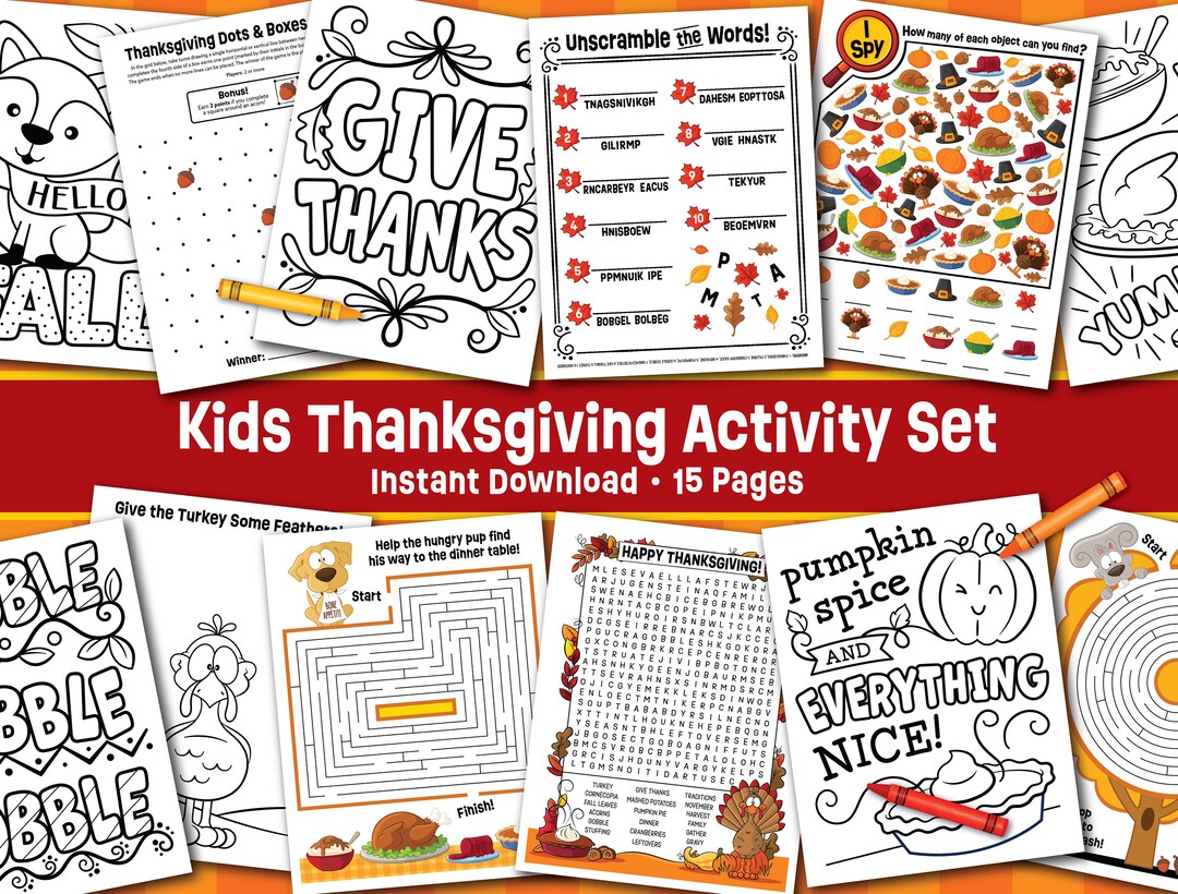 Kids Thanksgiving Activity Set - Instant Download - Thanksgiving ...