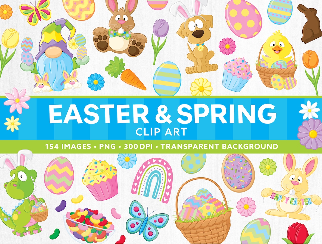 Cute Easter Spring Clipart - Happy Easter Clip Art - Easter Bunny ...