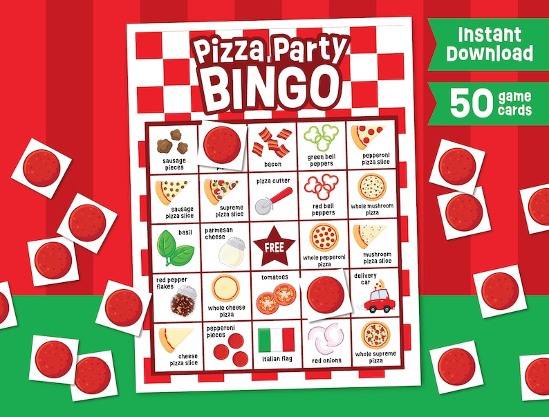 Pizza Party Bingo Game Printable Instant Download Pizza - Etsy