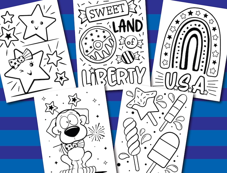 Patriotic Coloring Page Set Instant Download 4th of July Kids Coloring ...