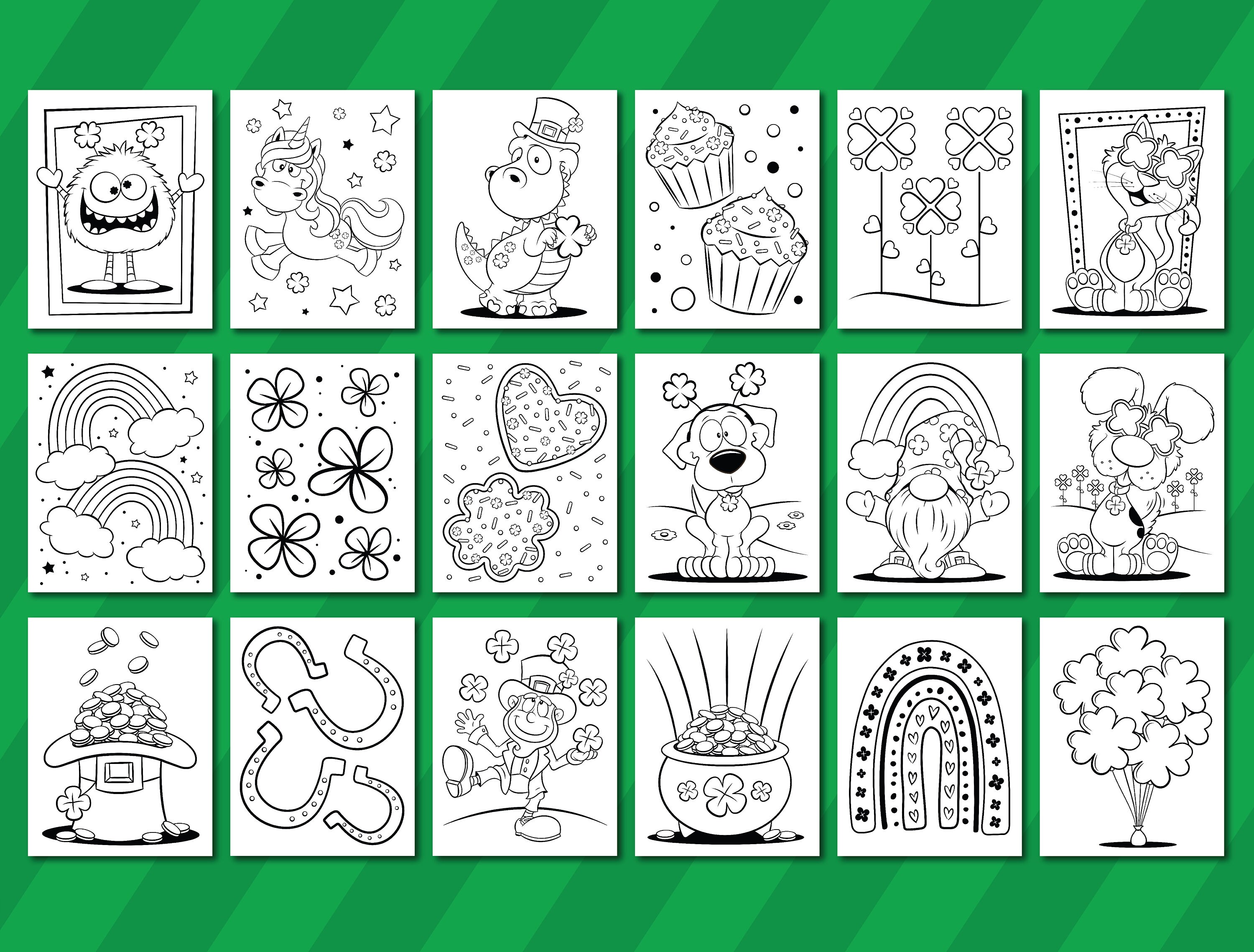 St. Patricks Day Coloring Page Set - Instant Download - Saint Paddy's ...