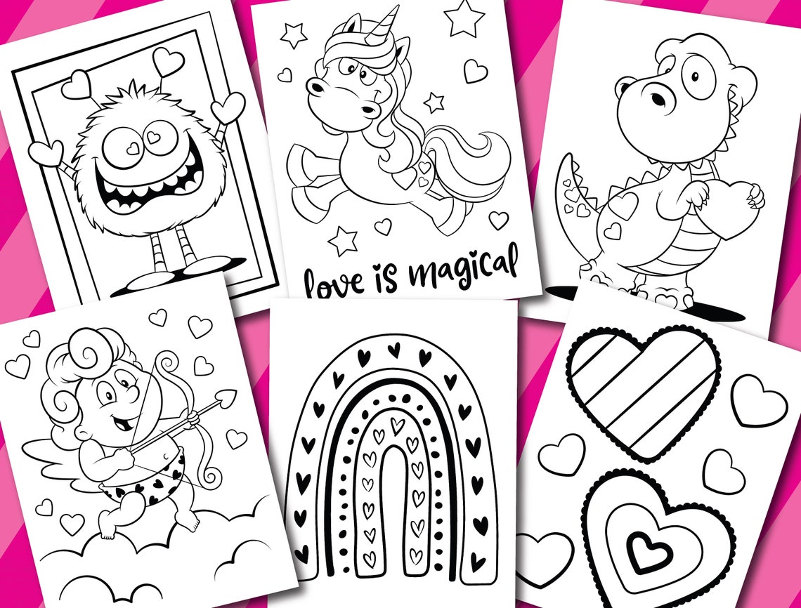 Valentine's Day Coloring Page Set Instant Download Valentine's Day Kids ...
