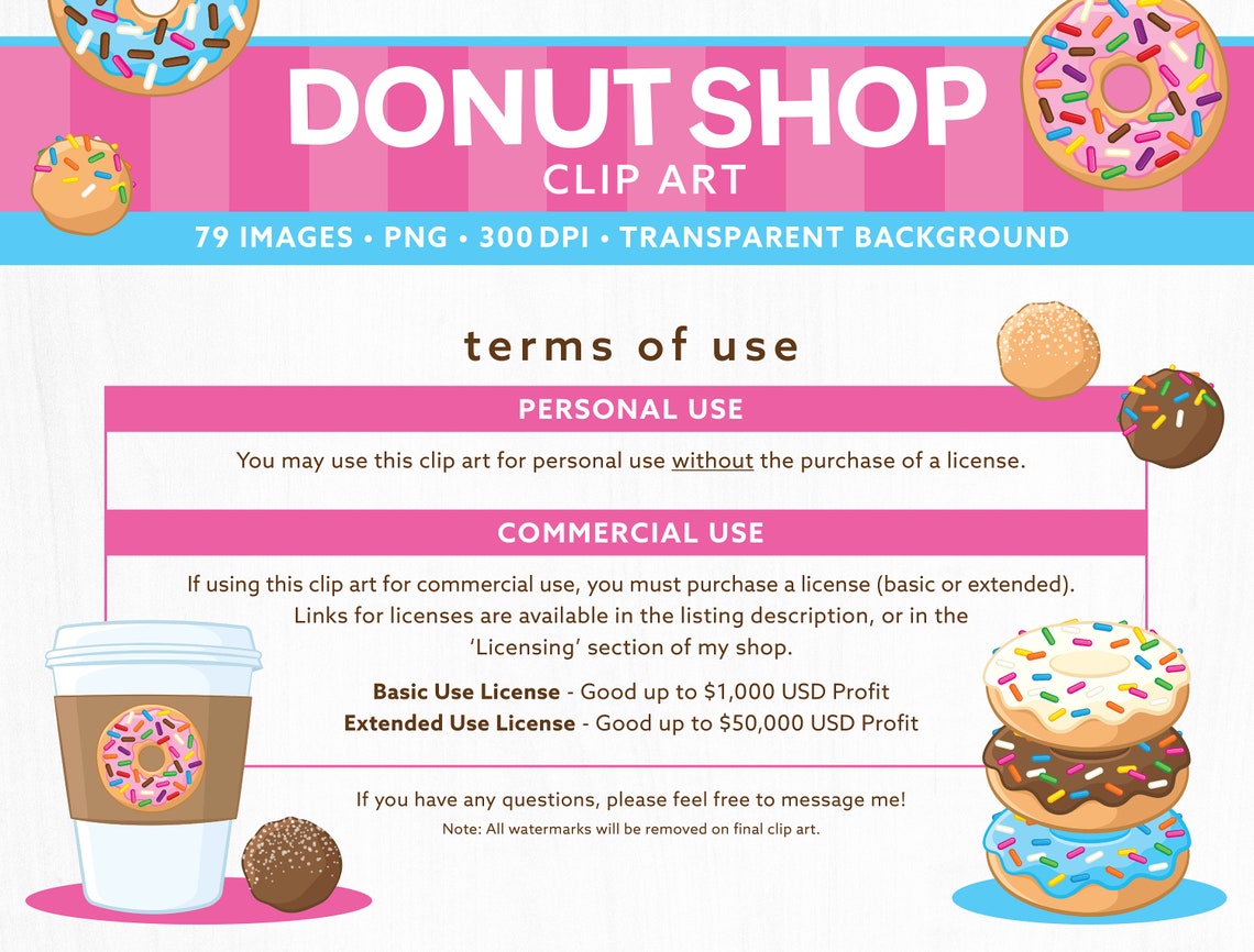 Donut Shop Commercial Use Clipart Cute Donut Dessert Clip Art Doughnut ...