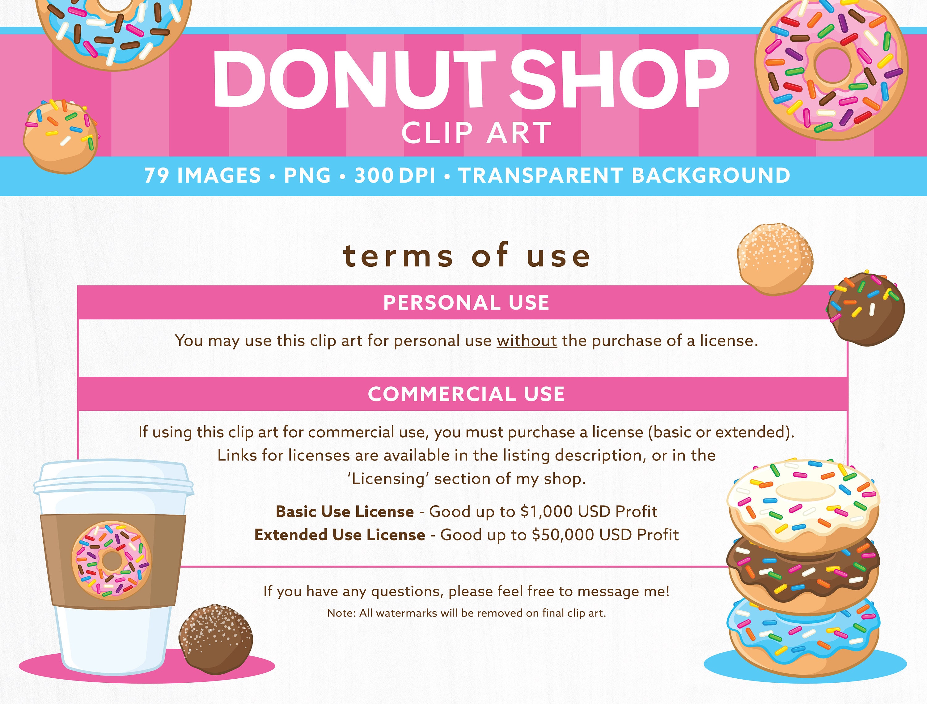 Donut Shop Commercial Use Clipart Cute Donut Dessert Clip Art Doughnut ...