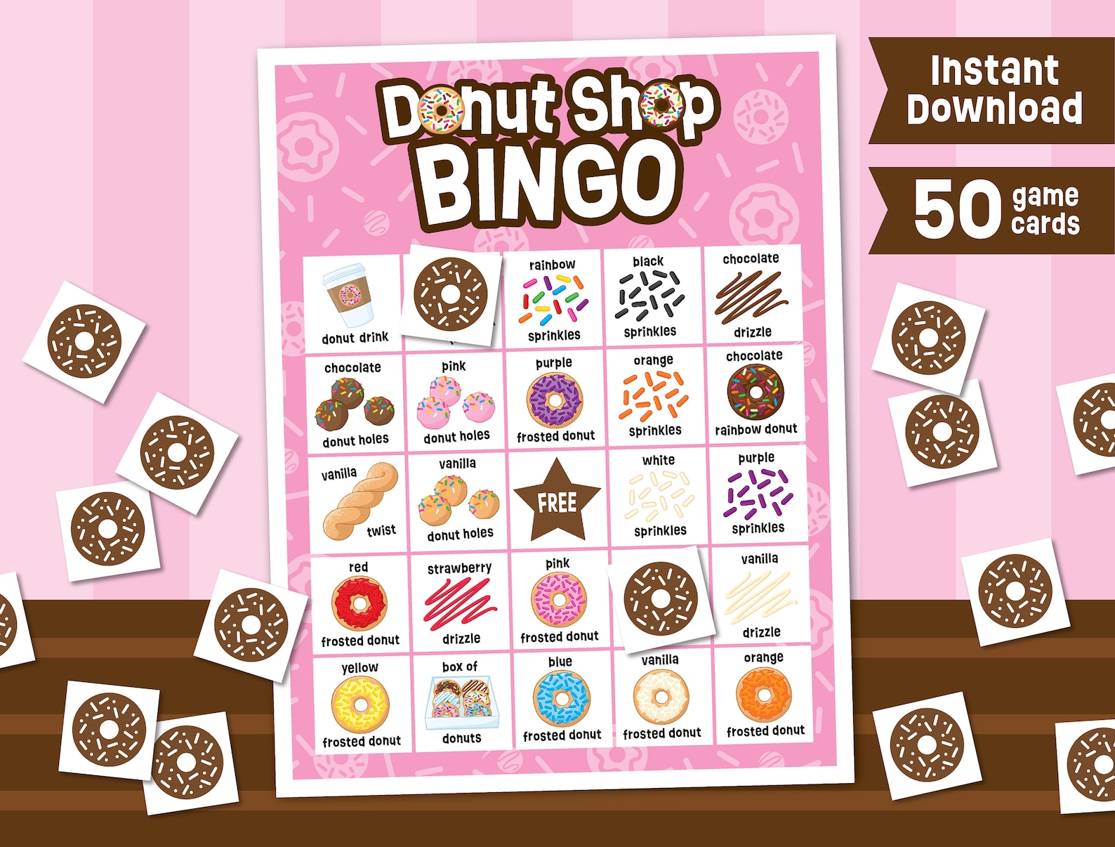 Donut Shop Bingo Game Printable Instant Download Donut Baby Shower Game ...