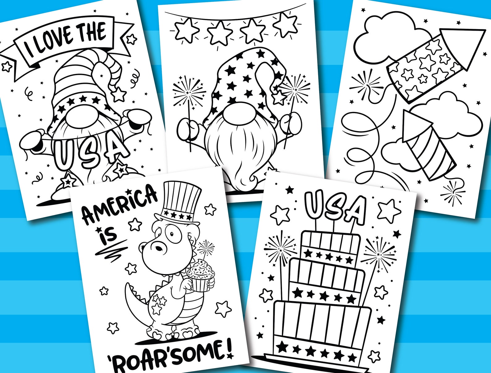 Patriotic Coloring Page Set Instant Download 4th of July Kids Coloring ...