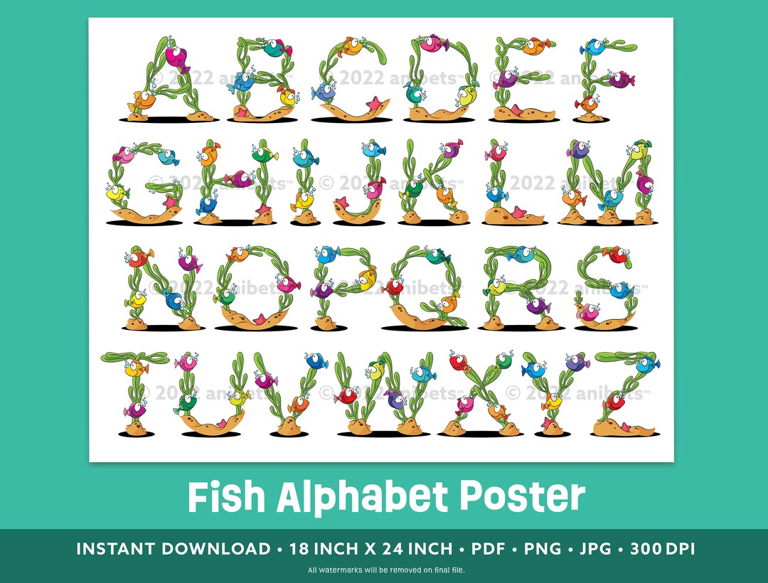 Fish Alphabet Poster 18x24 - Animal Alphabet - Fish Wall Art - Fish ...