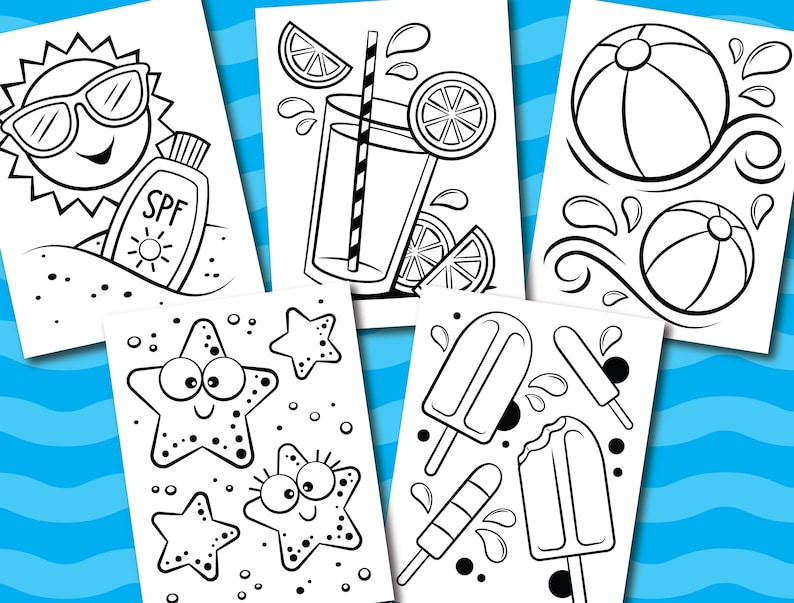 Summer Fun Coloring Page Set - Instant Download - Pool Party Activity ...