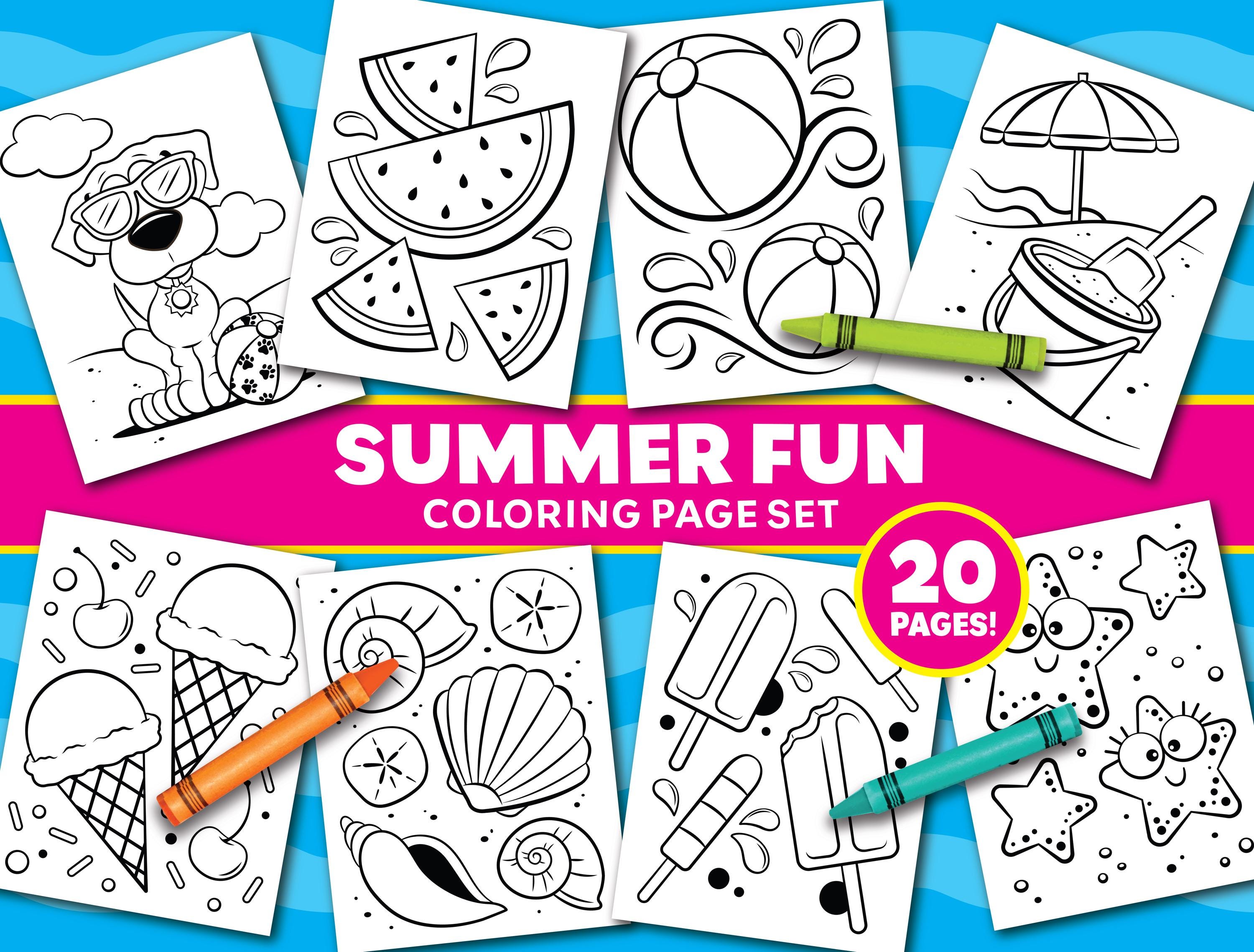 Summer Fun Coloring Page Set - Instant Download - Pool Party Activity ...