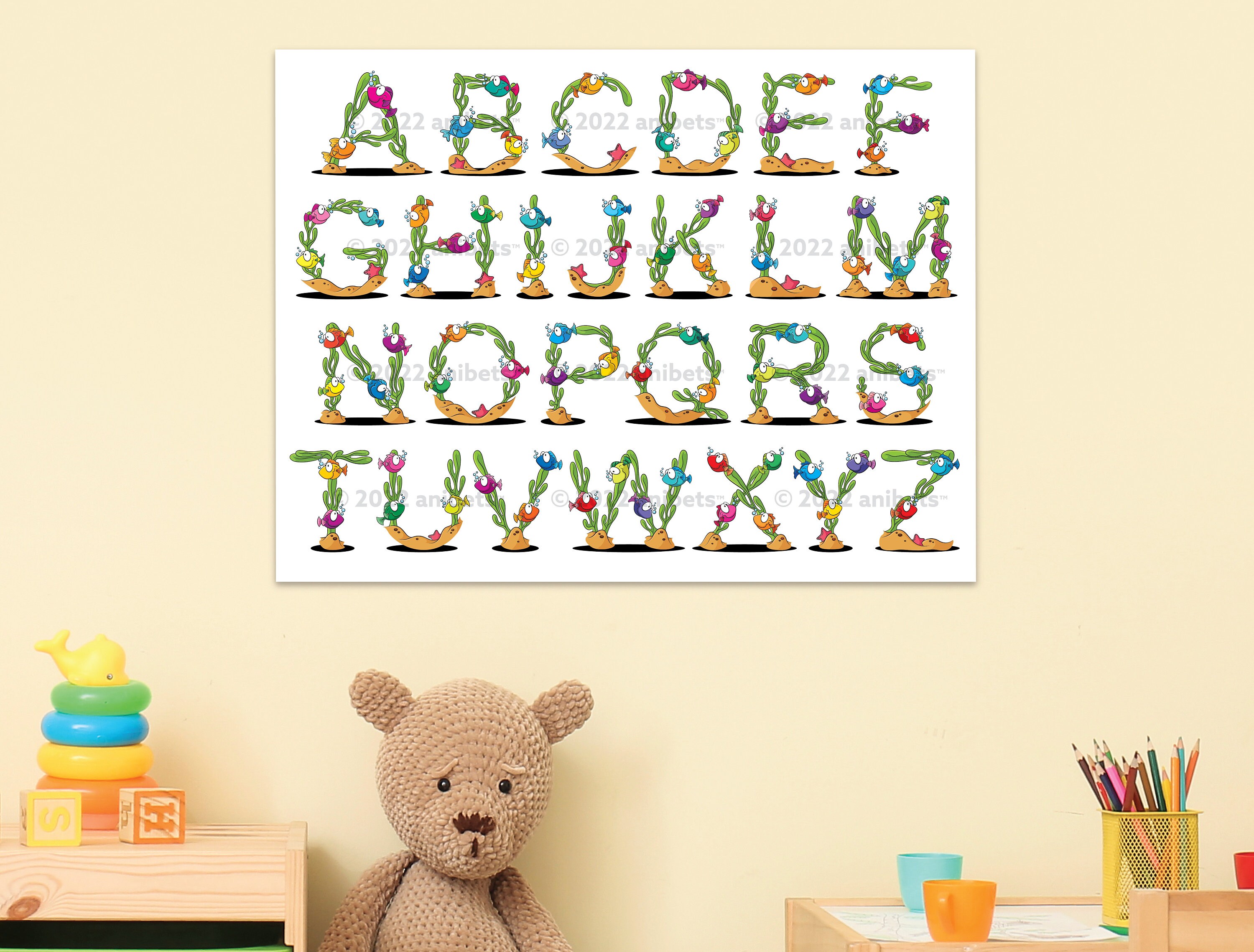 Fish Alphabet Poster 18x24 Animal Alphabet Fish Wall Art Fish Letter ...