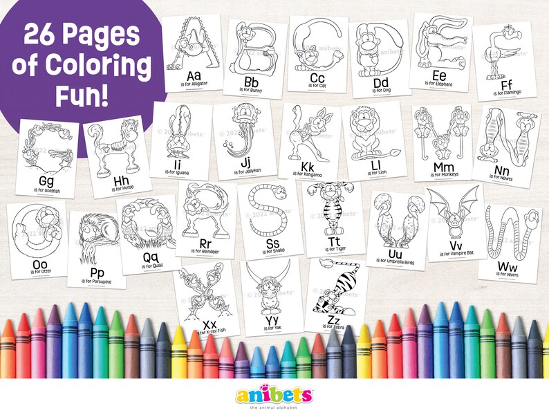 Animal Alphabet Coloring Pages. Instant Download. Fun - Etsy