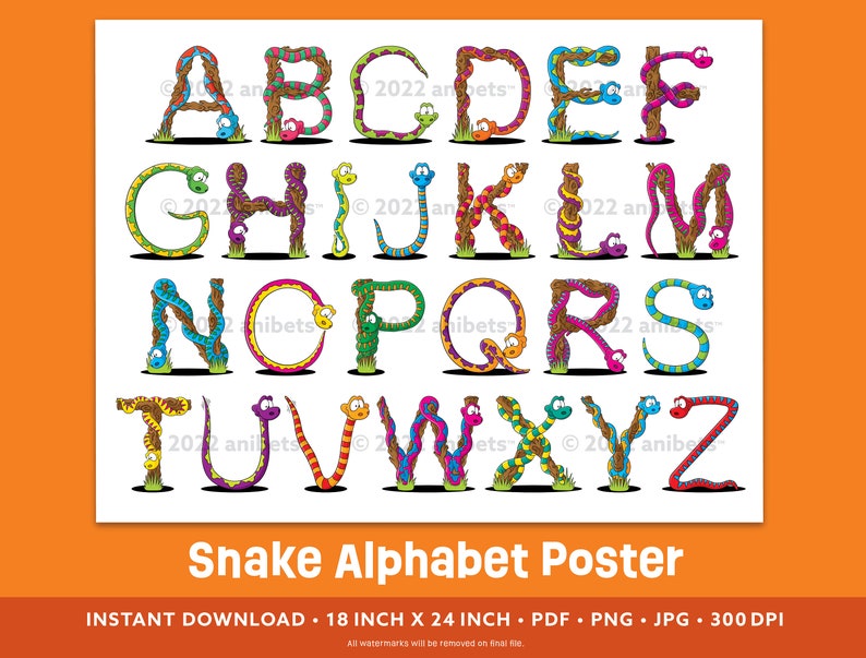 Snake Alphabet Poster 18x24 - Snake Alphabet - ABC Snake Wall Art ...