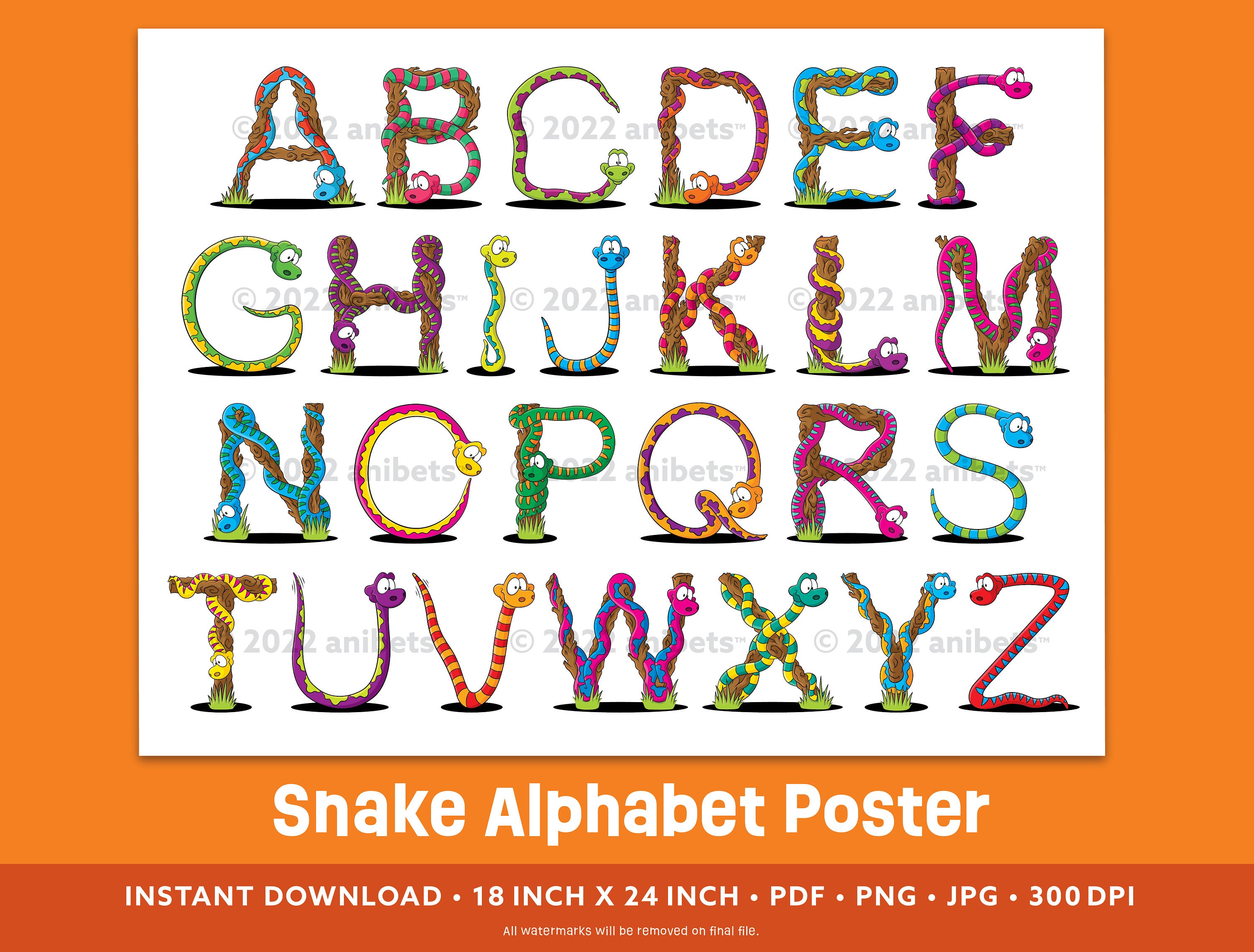 Snake Alphabet Poster 18x24 - Snake Alphabet - ABC Snake Wall Art ...