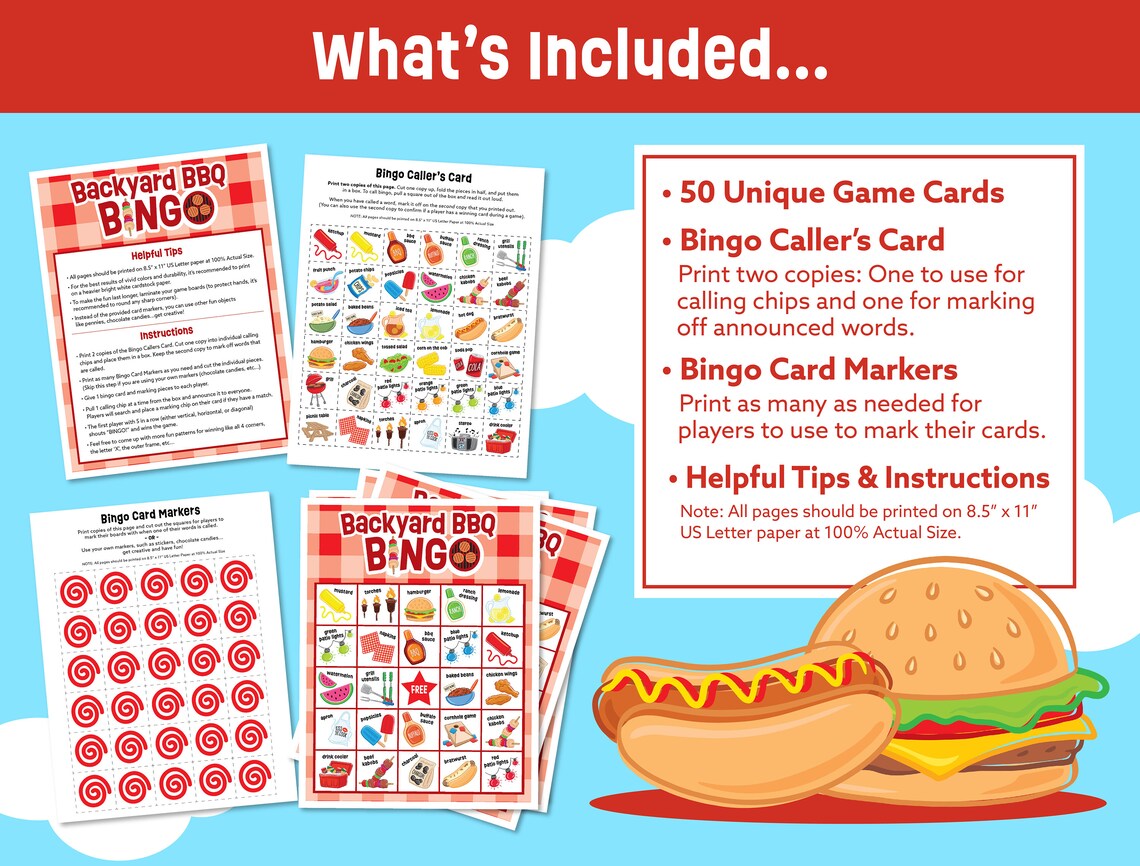 Summer Party Bingo Game Printable Backyard BBQ Bingo 4th of July Bingo ...