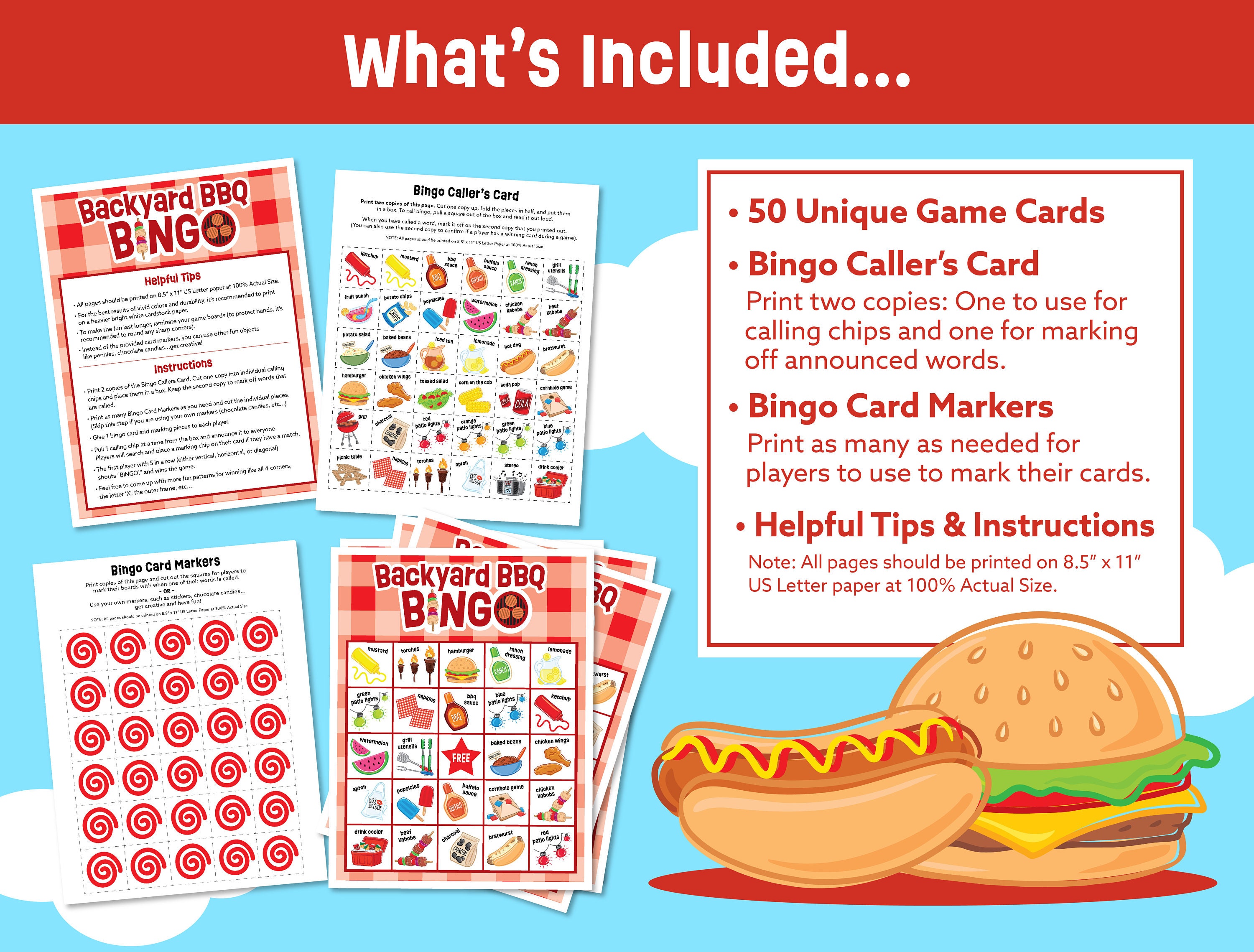 Summer Party Bingo Game Printable - Backyard BBQ Bingo - 4th of July ...