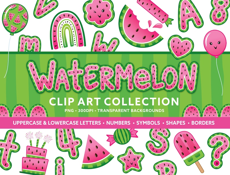 Watermelon Clipart Collection Watermelon Alphabet Numbers Symbols ...