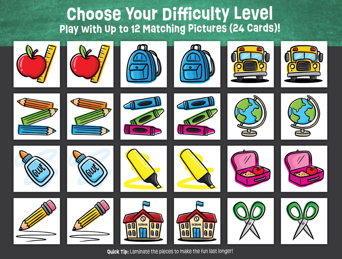 Classroom Memory Match Game Printable First Day of School - Etsy