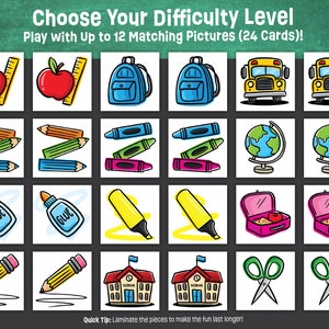 Classroom Memory Match Game Printable - First Day of School Kids ...