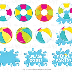 Summer Beach Clipart - Pool Party Clip Art - Beach Party Clipart - Cute ...