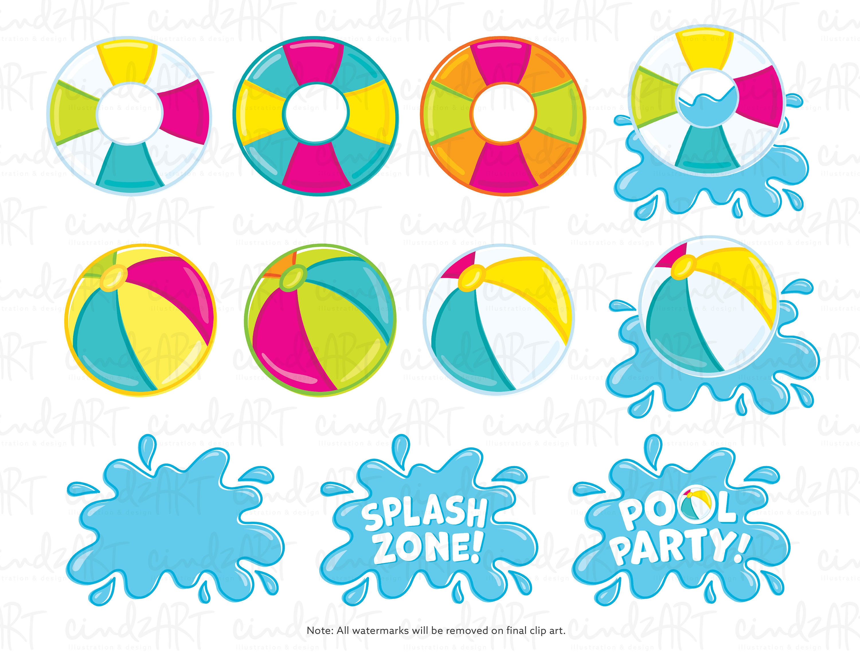 Summer Beach Clipart Pool Party Clip Art Beach Party Clipart Cute ...