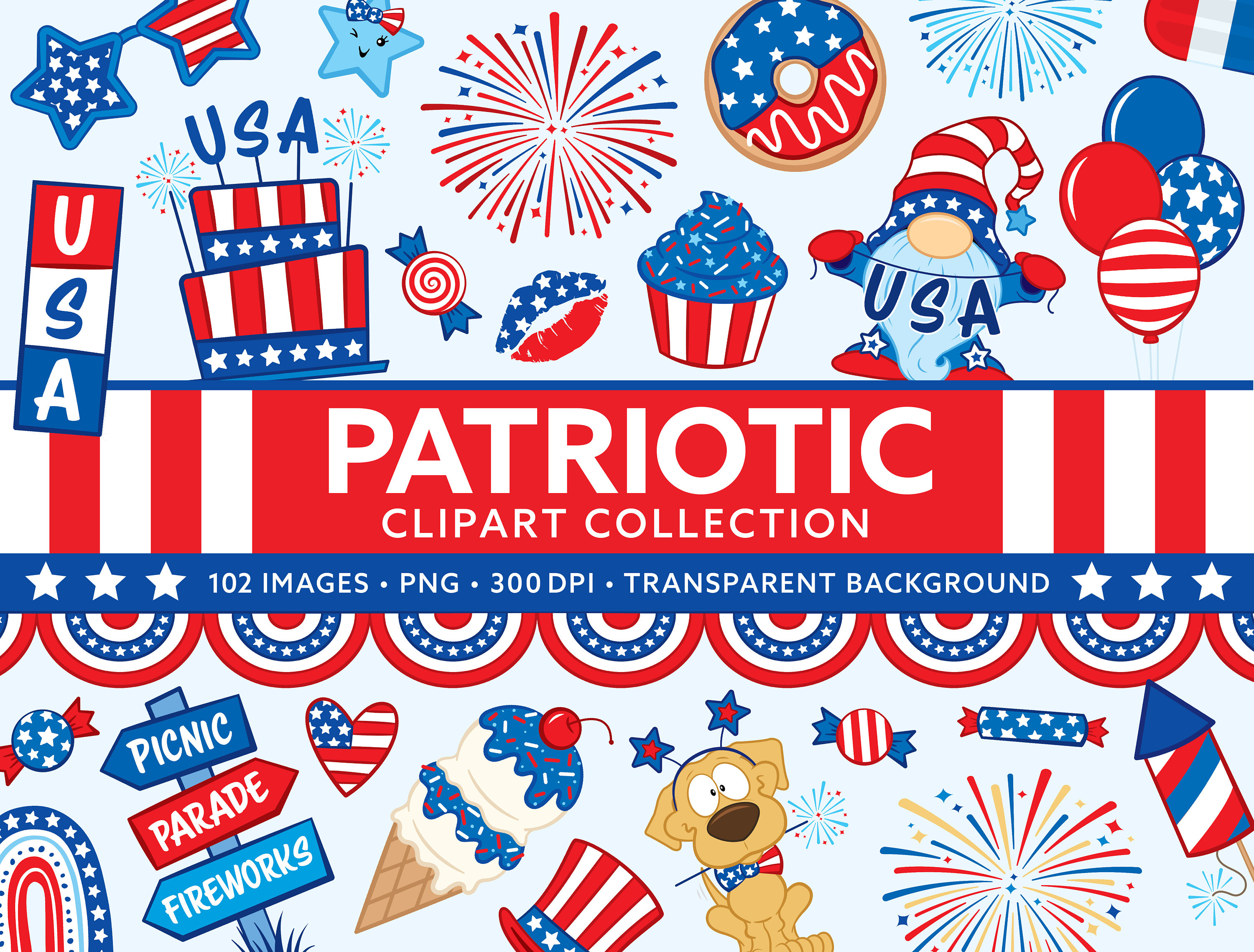 Patriotic Clip Art 4th of July Clipart Independence Day USA Clipart ...