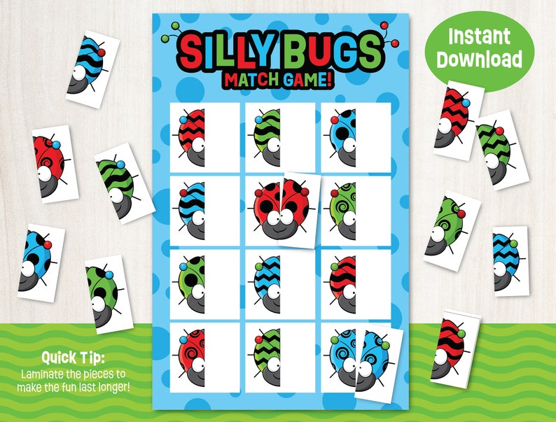Cute Bug Match Game Printable - Instant Download - Matching Card Game ...