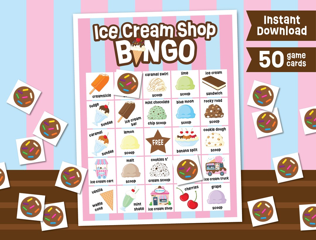 Ice Cream Shop Bingo Game Printable - Ice Cream Baby Shower Game - Ice ...