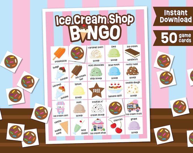 Ice Cream Bingo Game Ice Cream Party Game Printable Bingo - Etsy