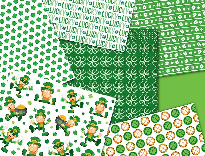St. Patrick's Day Digital Paper Set - Saint Patrick's Seamless Pattern ...