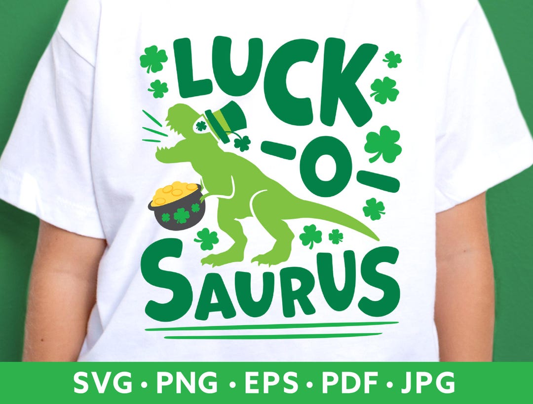 St Patricks Day Dinosaur SVG - Lucky Dinosaur PNG - Toddler Dino St ...