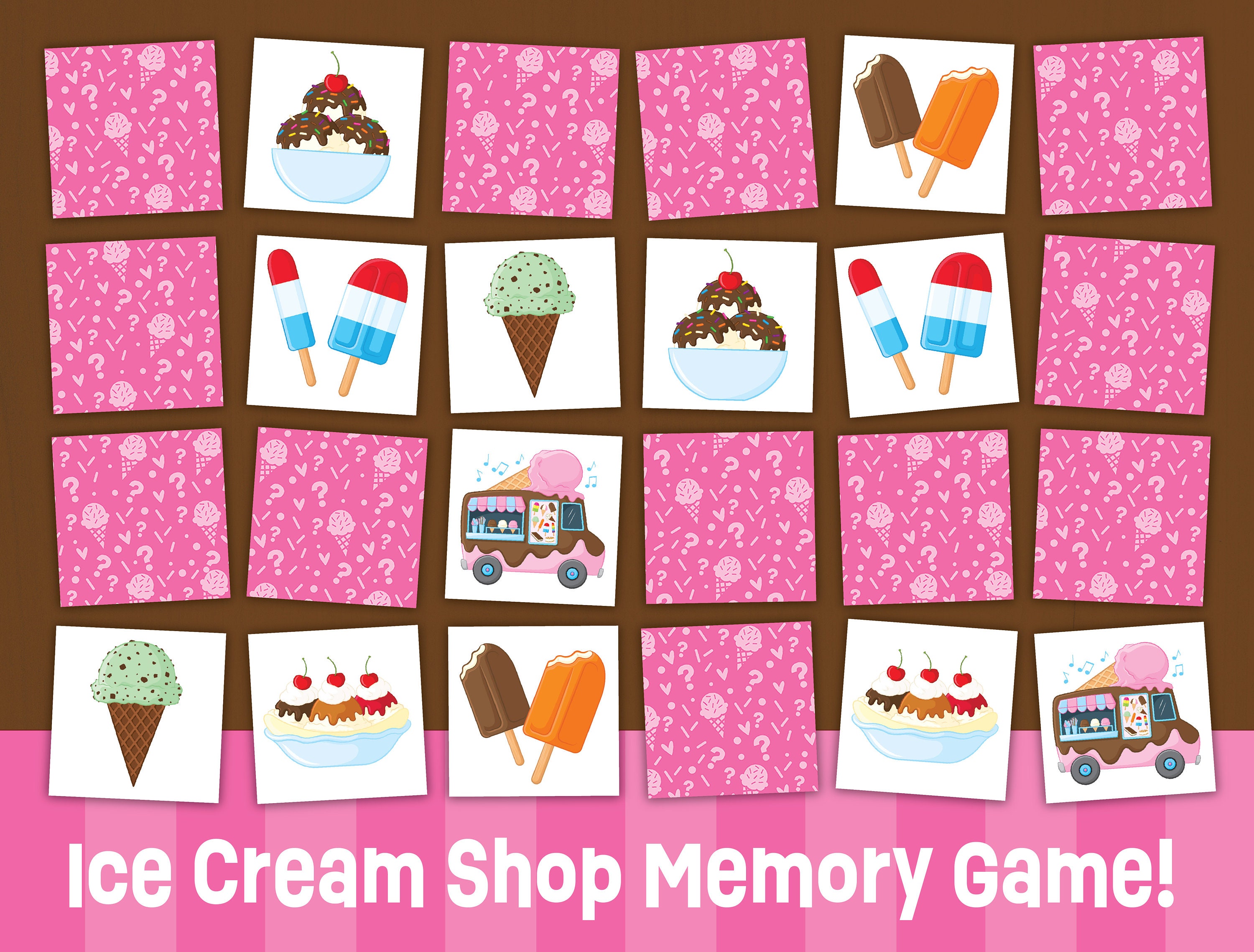 Ice Cream Shop Memory Match Game - Popsicle Dessert Printable - Ice ...