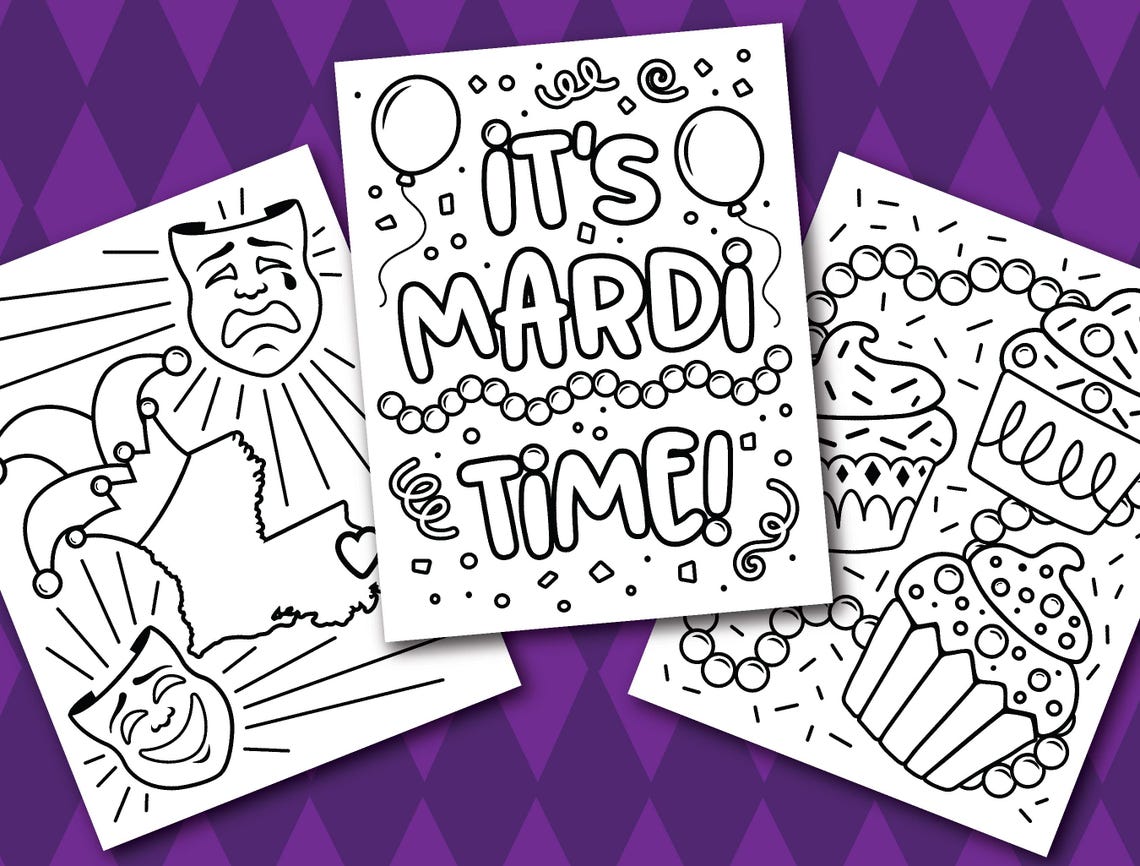 Mardi Gras Coloring Page Set - Instant Download Printable Mardi Gras ...