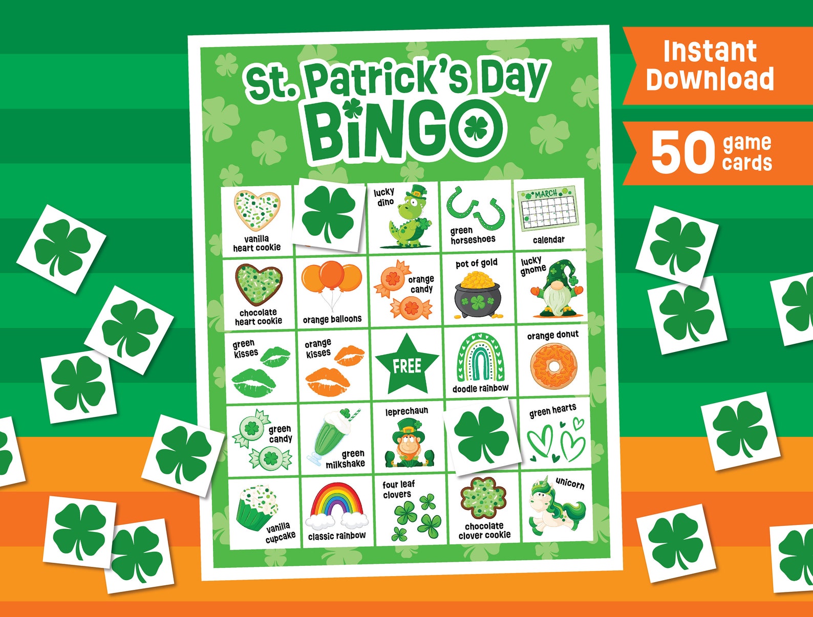 St. Patrick's Day Bingo Game Printable - Instant Download - 50 St ...
