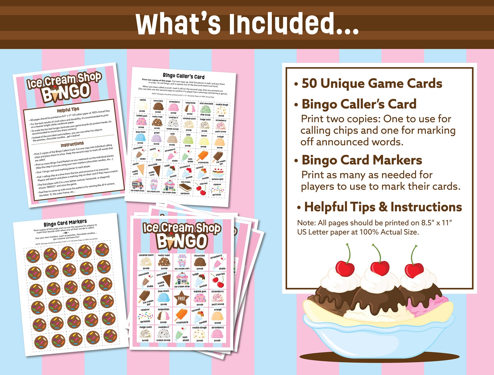 Ice Cream Shop Bingo Game Printable Ice Cream Baby Shower Game Ice ...