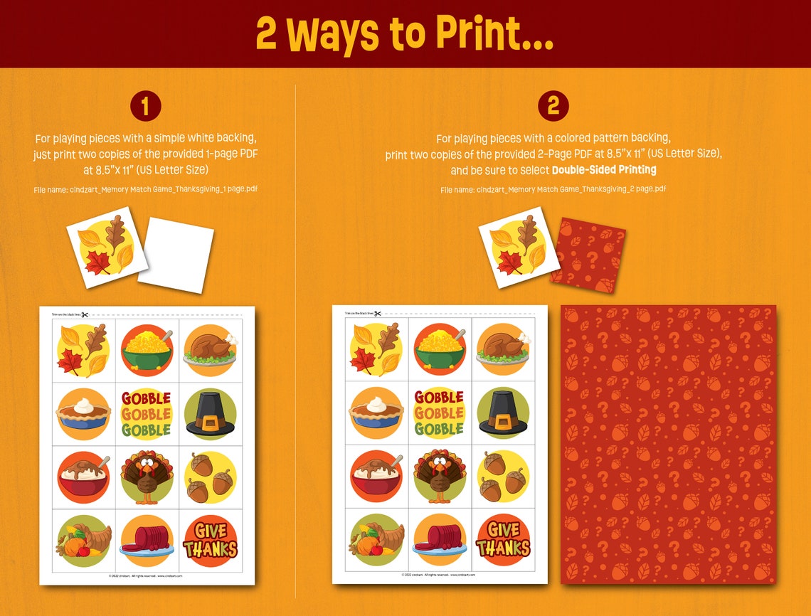 Thanksgiving Memory Match Game - Instant Download - Fun Activity ...