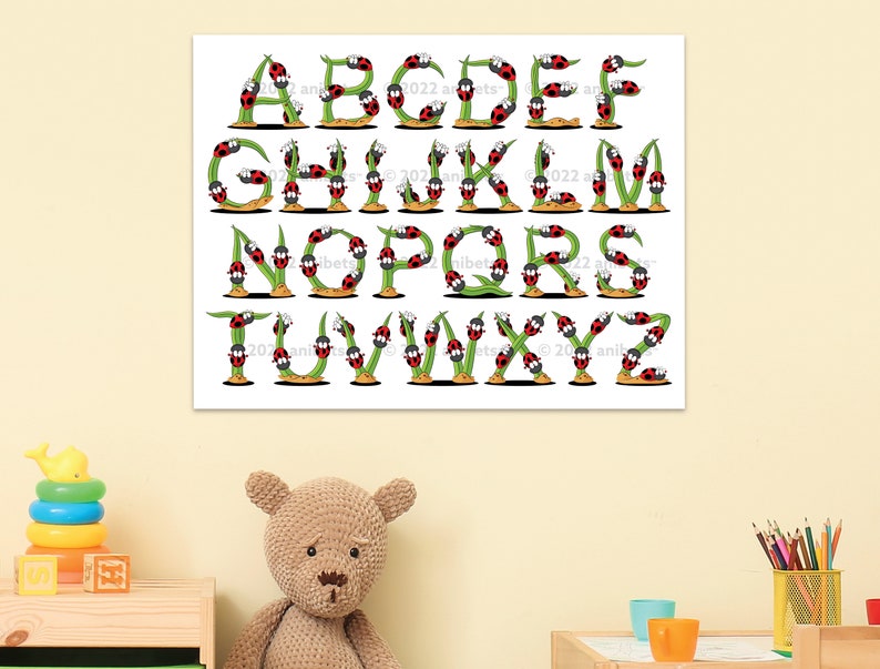 Ladybug Alphabet Poster 18x24 Ladybug Alphabet ABC Wall Art Ladybug ...
