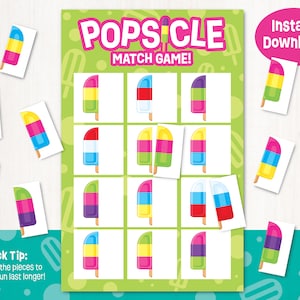 Popsicle Match Game - Instant Download - Summer Pool Party Printable ...