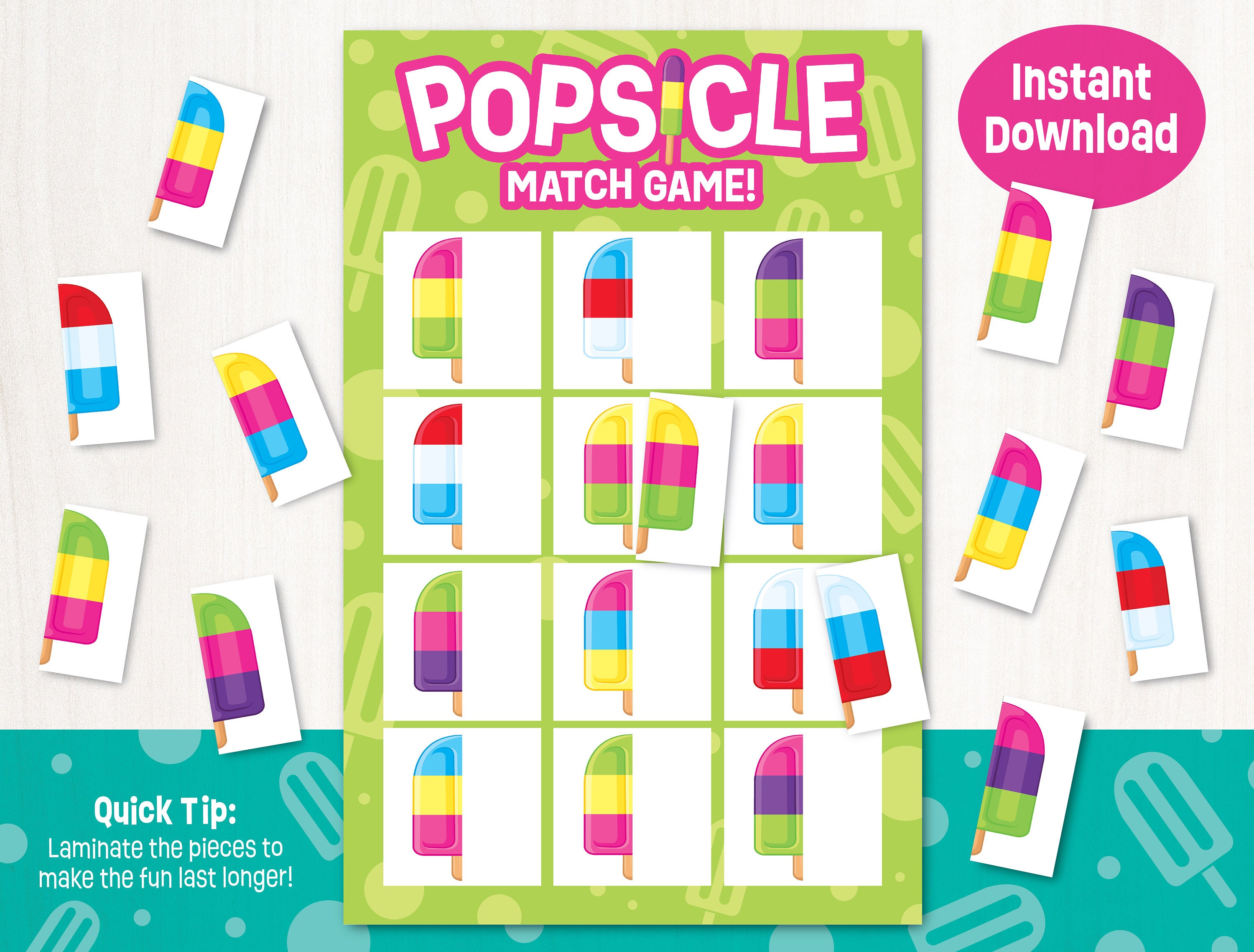 Popsicle Match Game - Instant Download - Summer Pool Party Printable ...