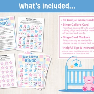 Baby Shower Bingo Game Printable - Baby Boy Girl Bingo Games - Gender ...